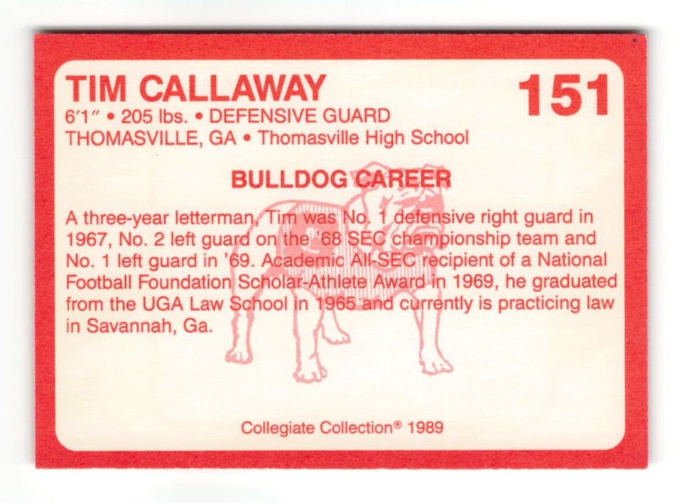 TIM CALLAWAY GEORGIA BULLDOGS 1989 #151 | eBay