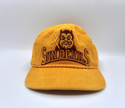 Vintage 80's Sun Devils Arizona State Corduroy Hat Zip Cord ASU Yellow ...