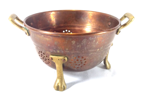 Copper Berry Strainer Colander w/Brass Feet & Handles 6" Vintage | eBay