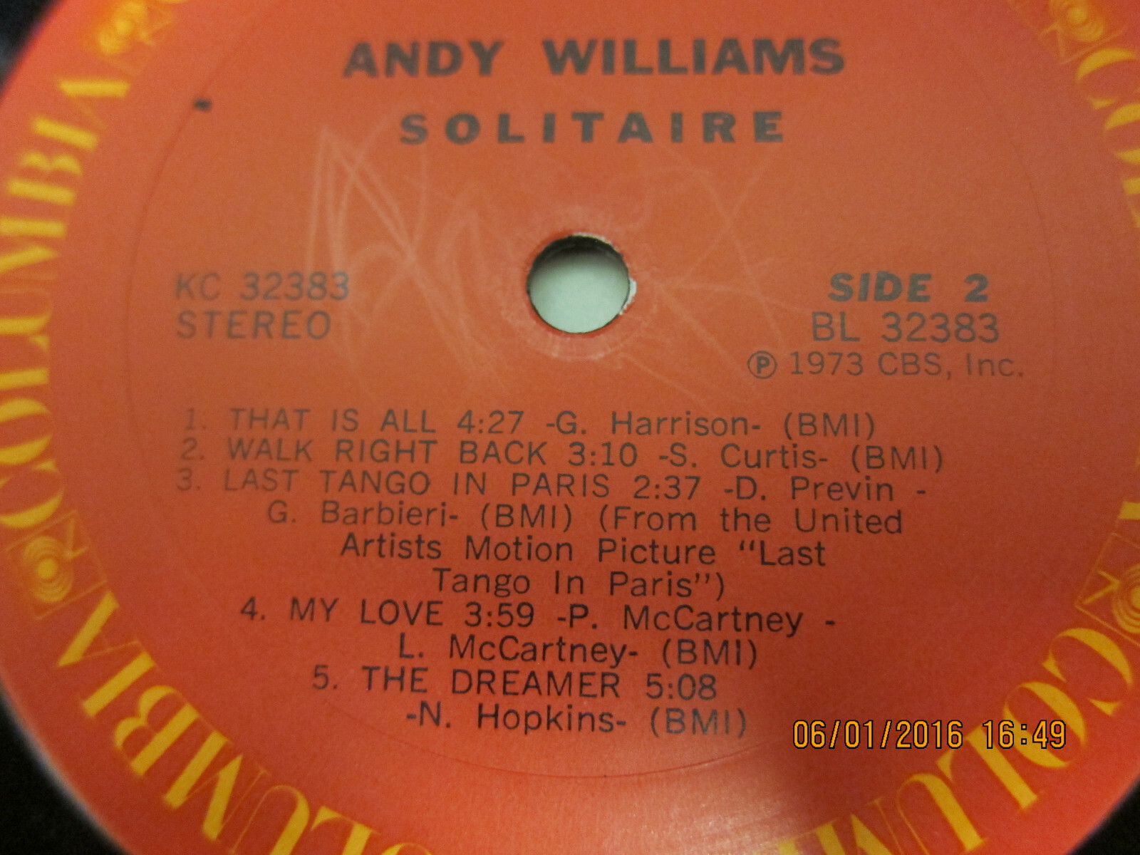 Andy Williams - Solitaire - Columbia Records | eBay