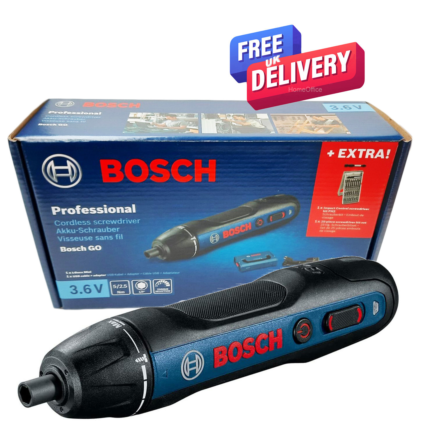Bosch Professional cordless screwdriver Bosch GO Includes 25 Piece Bit ...