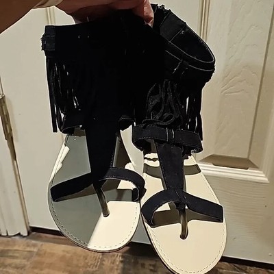 Qupid Bohemian Gypsy Boutique Fringe Sandal Flats size 10 | eBay