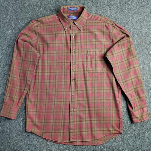 Pendleton Shirt Mens Size Medium Red Brown Sir Fireside Wool Plaid ...
