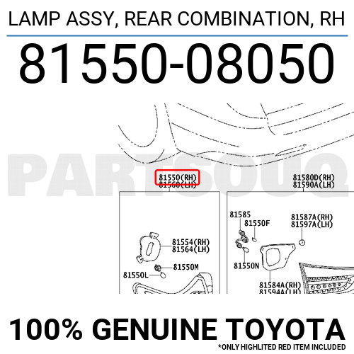 8155008050 Genuine Toyota LAMP ASSY, REAR COMBINATION, RH 81550-08050 ...