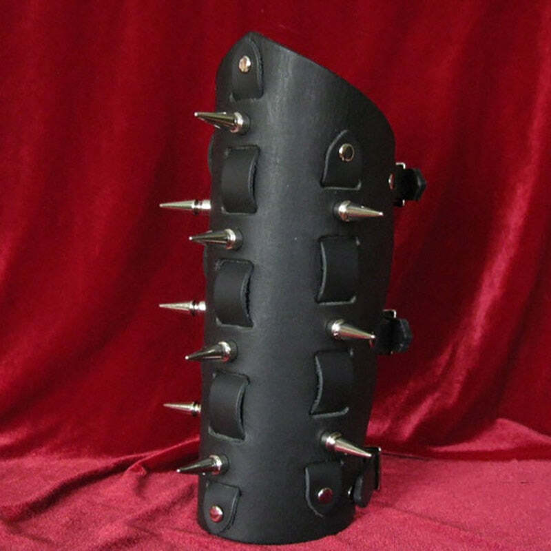 Mens Leather Woven Spiked Arm Bracer Black Vambraces Gauntlet With ...