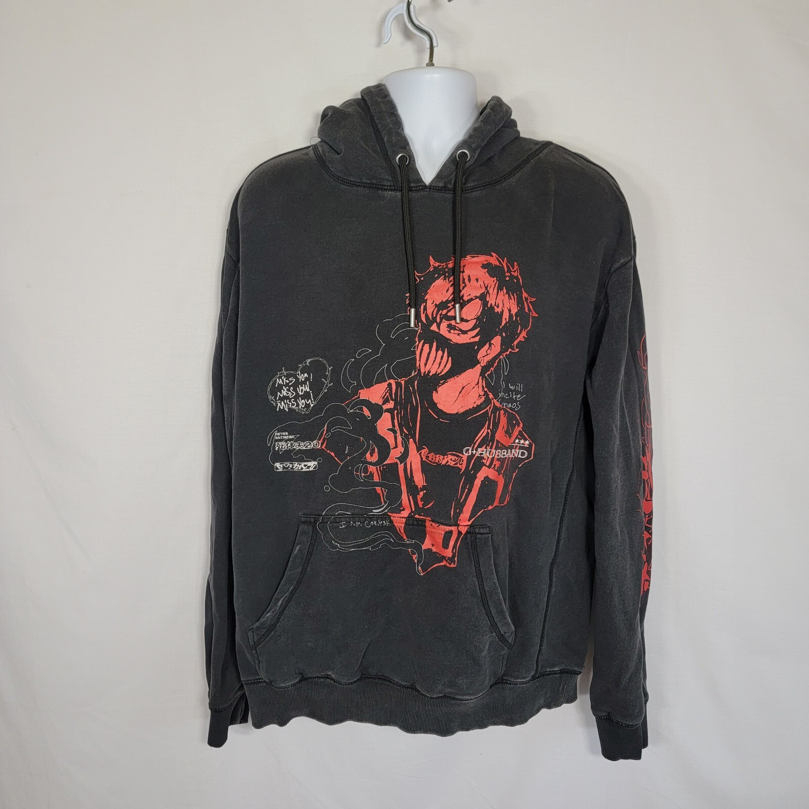 Corpse Husband Miss You Graphic Black Hoodie Pullover… - Gem