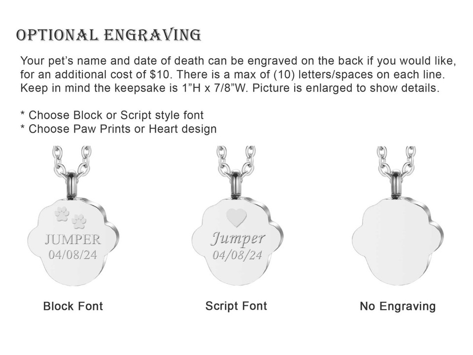 Paw Print Pet Keepsake Urn Interchangeable Necklace or Key Ring Dog Cat ...