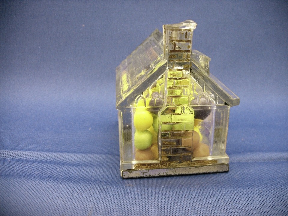 VINTAGE GLASS HOUSE WITH CHIMNEY TOY CANDY CONTAINER | eBay