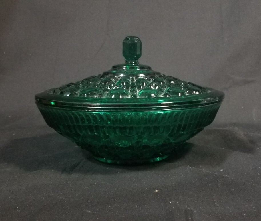 Vintage Indiana Glass Candy Nut Dish with Lid Windsor Button and Cane ...