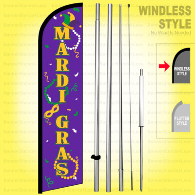 MARDI GRAS - Windless Swooper Flag Kit 15' Feather Banner Sign bf-h | eBay