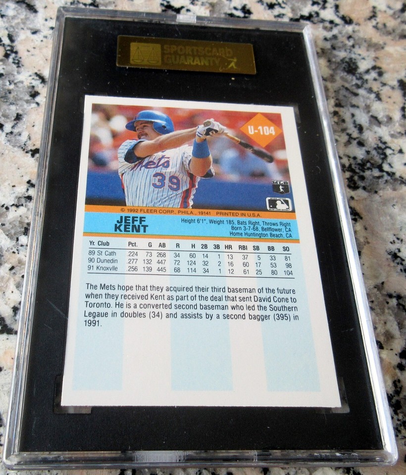 JEFF KENT 1992 Fleer Update Rookie Card RC SGC 9 MINT RARE Mets Giants ...