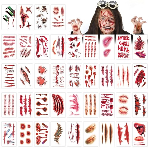 265 PCS 40 Sheets Fake Scars Temporary Tattoos, Horror Realistic 40 ...