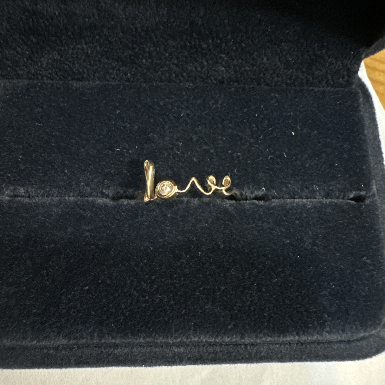 14k Yellow Gold Cursive Love Ring Bezel Natural Diamo… - Gem