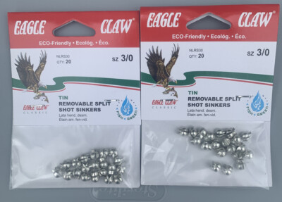 2 Packs Eagle Claw Tin Removable Split Shot Size 3/0 | eBay