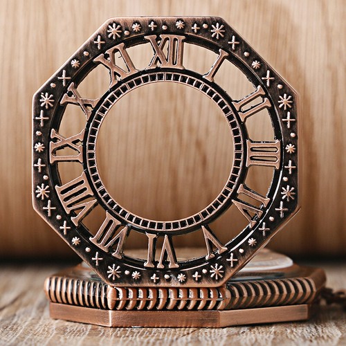 Men's Roman Numerals Octagon Carving Mechanical Pocket Watch chain Gift ...