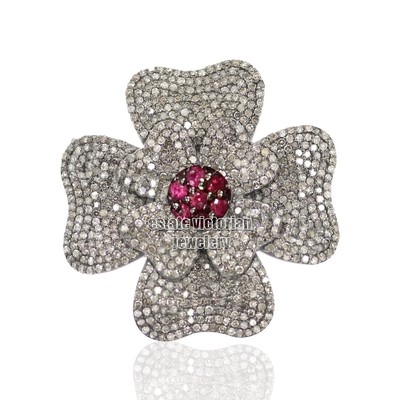 Vintage 4.79Ct Rose Cut Diamond Ruby Studded Silver Gorgeous Flower Ring Jewelry | eBay