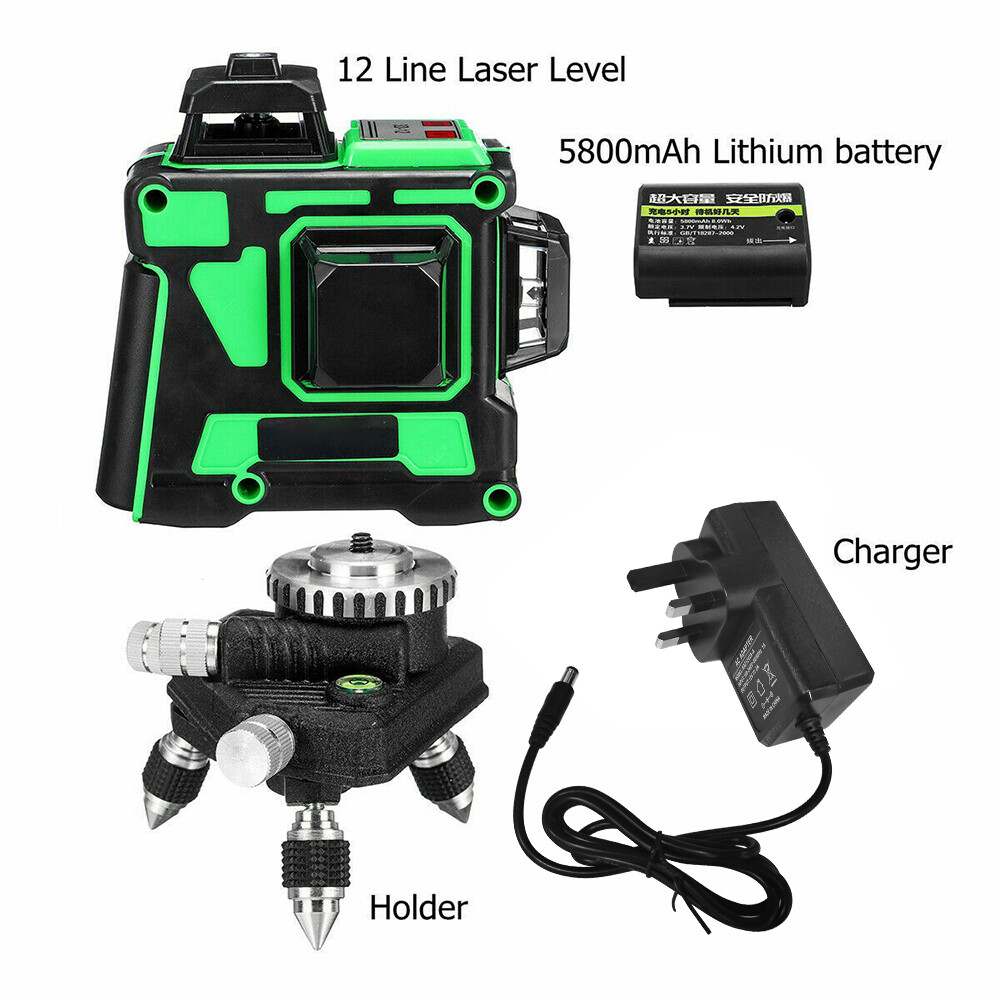 12 Line Laser Level Green Self Leveling 3D Cross Measure Tool Kit + 2 ...