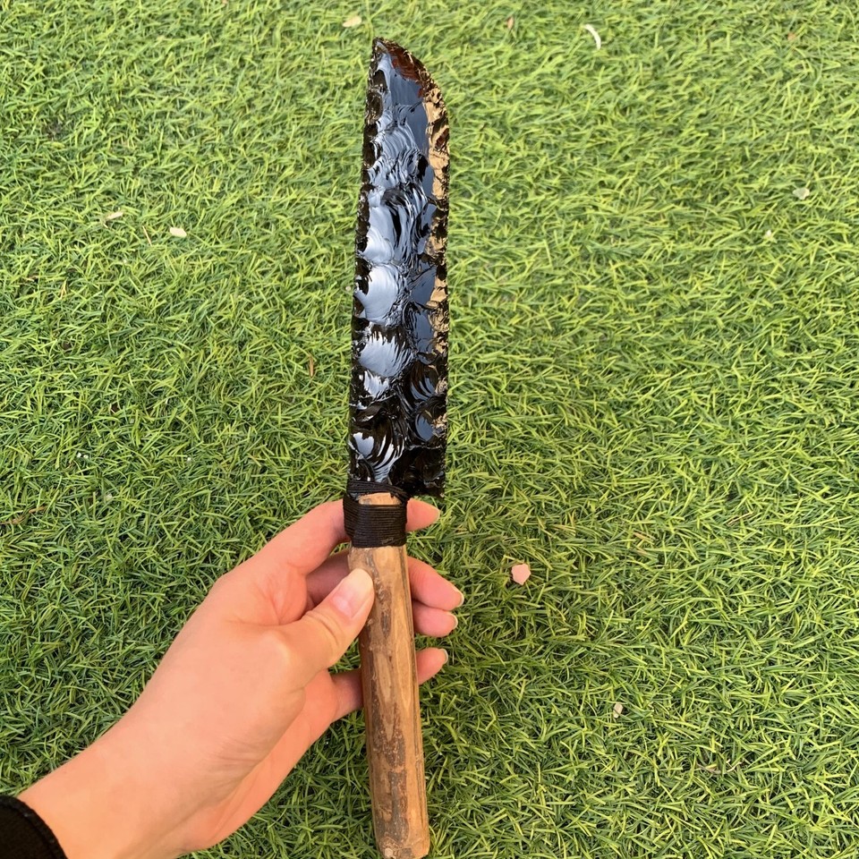 114g Black Obsidian Crystal Knife With Solid Wood Handle | eBay