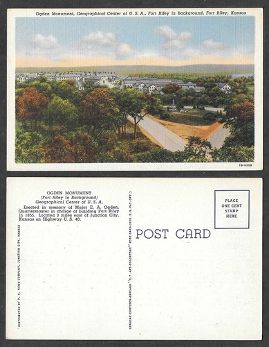 Old Kansas Postcard - Fort Riley - Ogden Monument | eBay