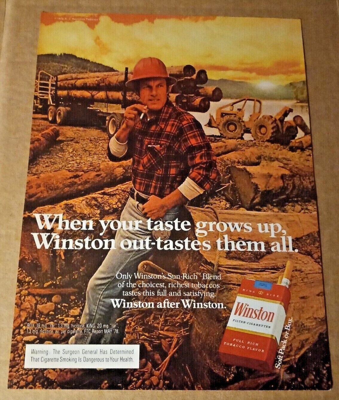1979 print ad -Winston Cigarettes lumberjack guy logs logger Vintage ...