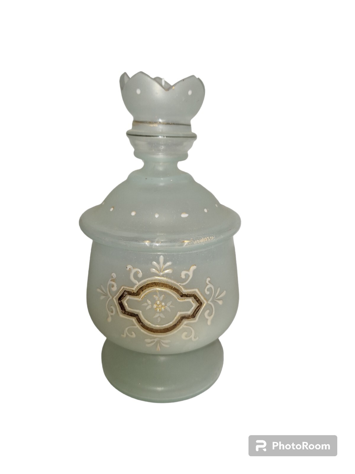 Htf Vtg Frosted Glass Powder Jar With Lid And Vtg Powder Puff | eBay