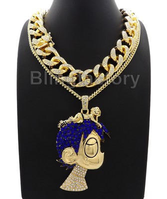 Hip Hop Iced Uzi Character Pendant & 18" Full Iced Cuban Choker Chain ...