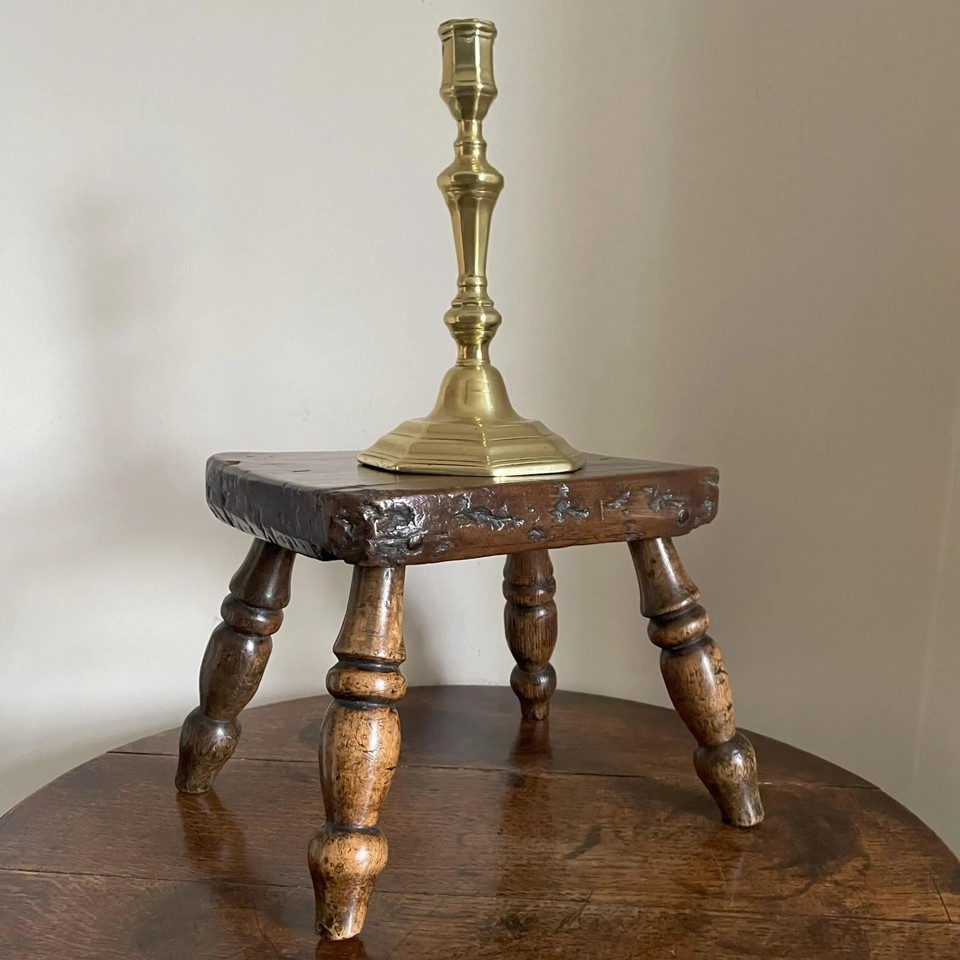 Antique early 19th century ash candle stand or small stool early 19th ...