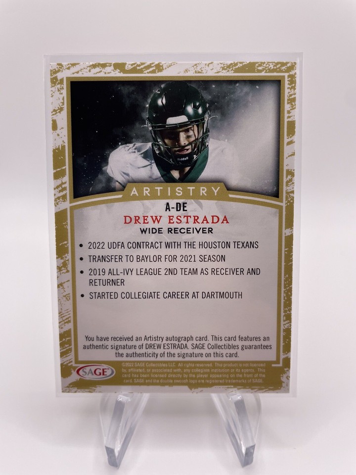2022 SAGE Artistry Autographs Red Drew Estrada #A-DE Rookie Auto RC ...