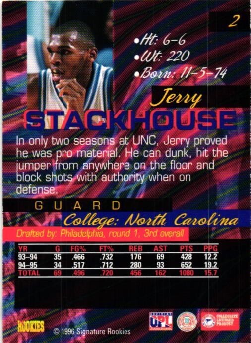 1995 Signature Rookies Sports Supreme Jerry Stackhouse #2 Rookie RC | eBay