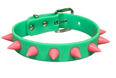Green Pink Glow in Dark Neon Spike Collar Choker Necklace Silicone Rave ...