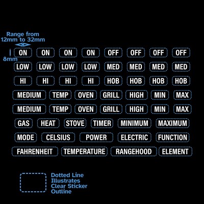 53pcs White Print On Off Dial Major Functions Oven Sticker Stovetop ...