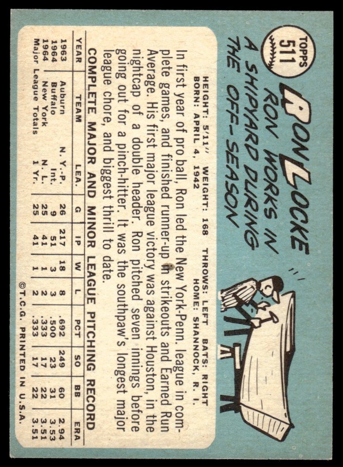 1965 Topps Ron Locke New York Mets #511 | eBay
