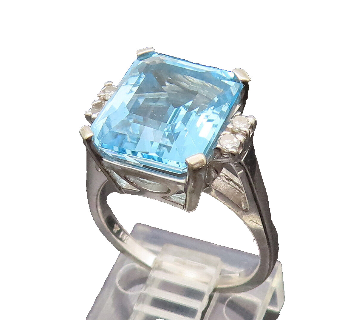 14K GOLD Fancy Rectangular Blue & Round Gemstone Ring… - Gem