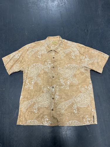 Tommy Bahama Silk Hawaiian Koi Fish Shirt Mens XL Tan Button Up | eBay