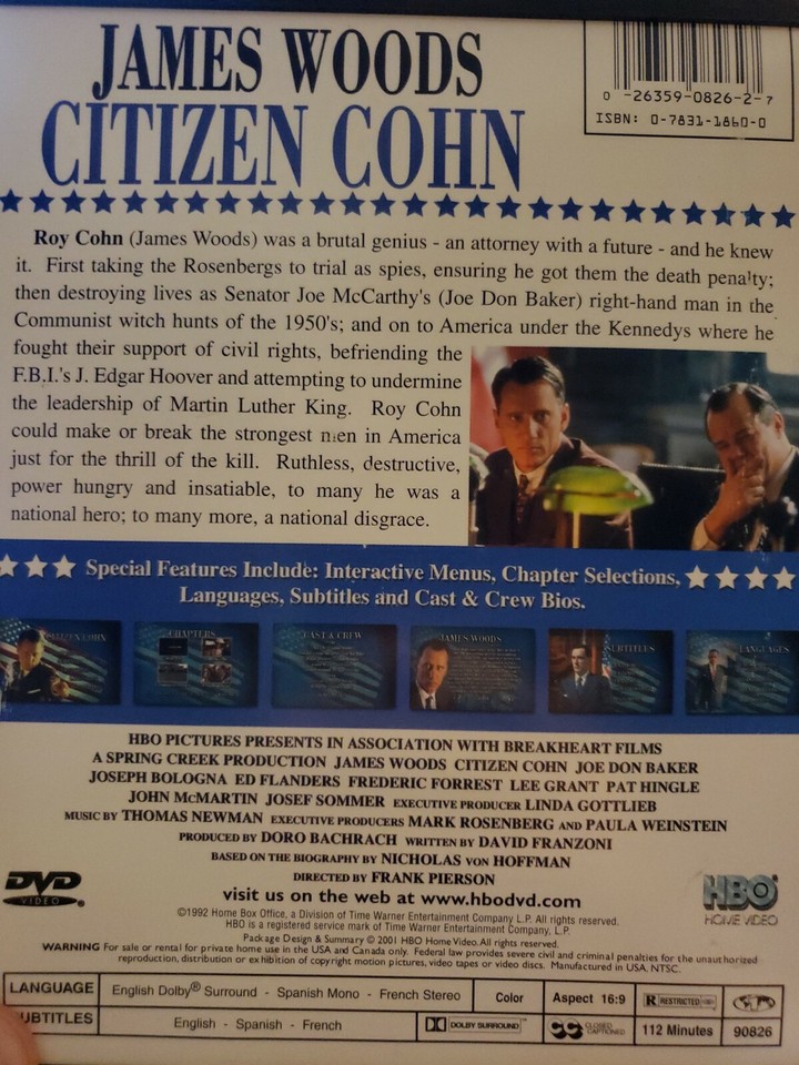 Citizen Cohn 1992 DVD Rare Hard To Find OOP HBO TV Movie | eBay