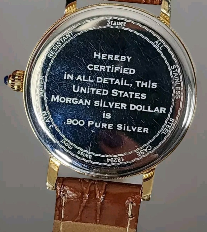 Stauer Morgan Silver Dollar Coin Mens Watch 900 Silver 18294 Swiss ...