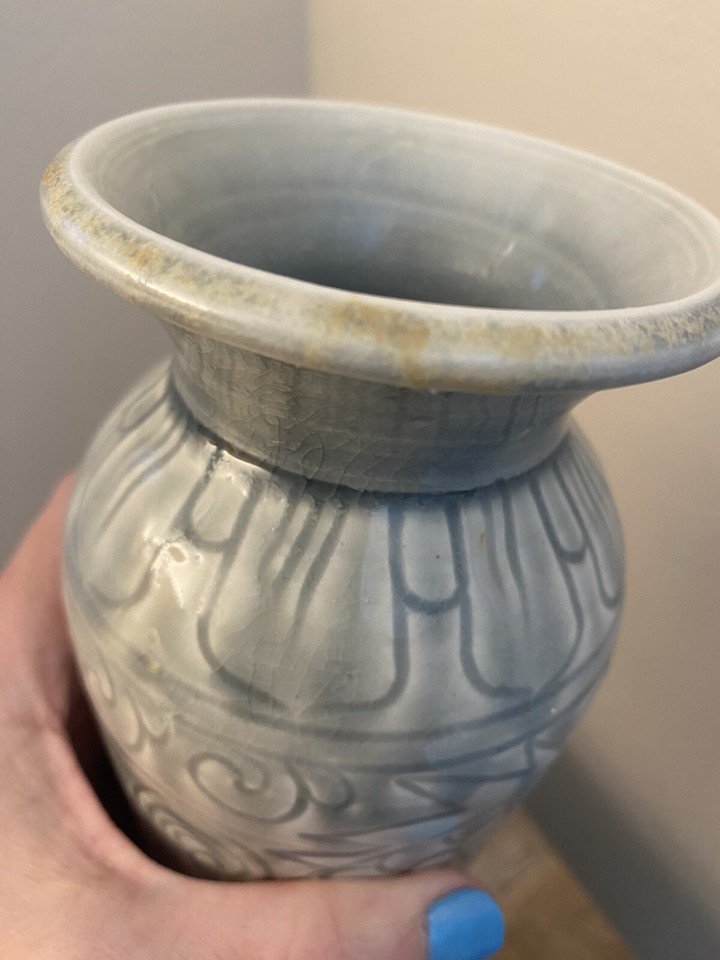 Frank Polizzi Studio Pottery Vase Celadon Fish 7” Tall Signed | eBay