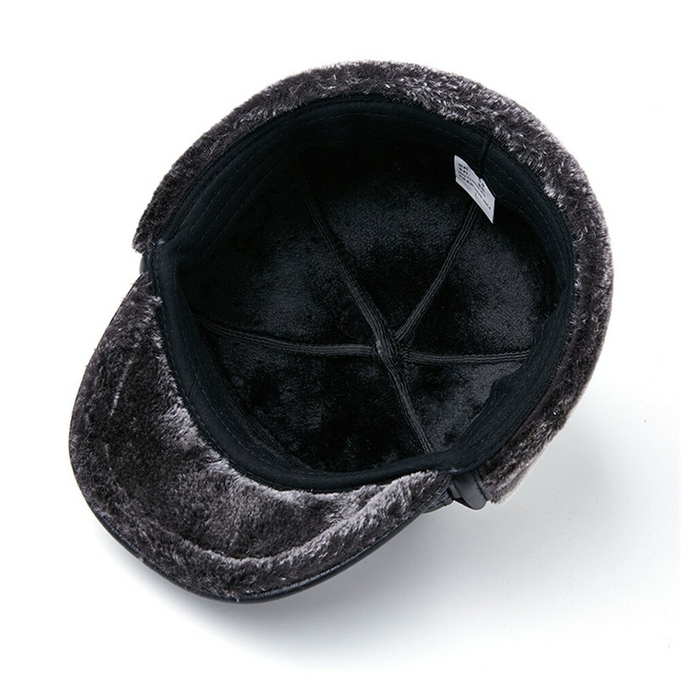 Men's Genuine Leather Winter Warm Trapper Warm Hat Baseball Cap Outdoor ...