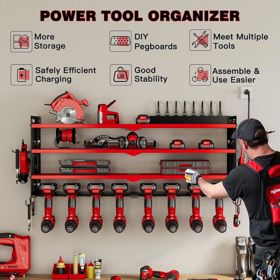 Wall Mount Power Tool Organizer with Charging Station for Cordless ...