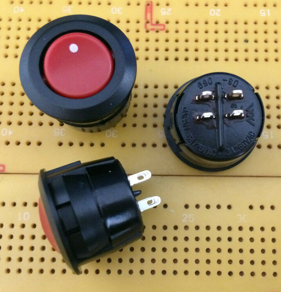 3A DPST 250Vac Round Rocker Switch Red & Dot On-Off Miyama DS-059S ...