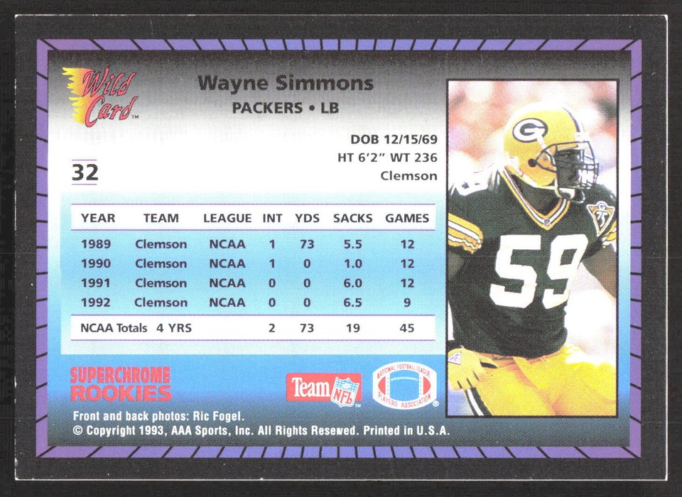 1993 Wild Card #32 Wayne Simmons Superchrome Rookies NRMT or Better | eBay