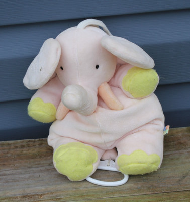 Carters Prestige Elephant Musical Crib Pull Plush Pink Yellow Tusks 12 ...