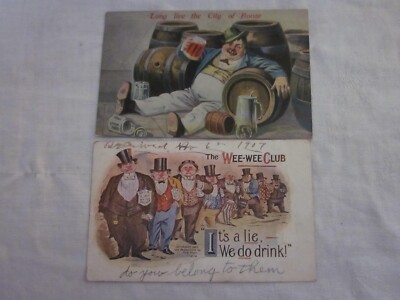 2 Pc Lot Vintage Antique Drunk Drinking Booze Wee wee club postcards | eBay