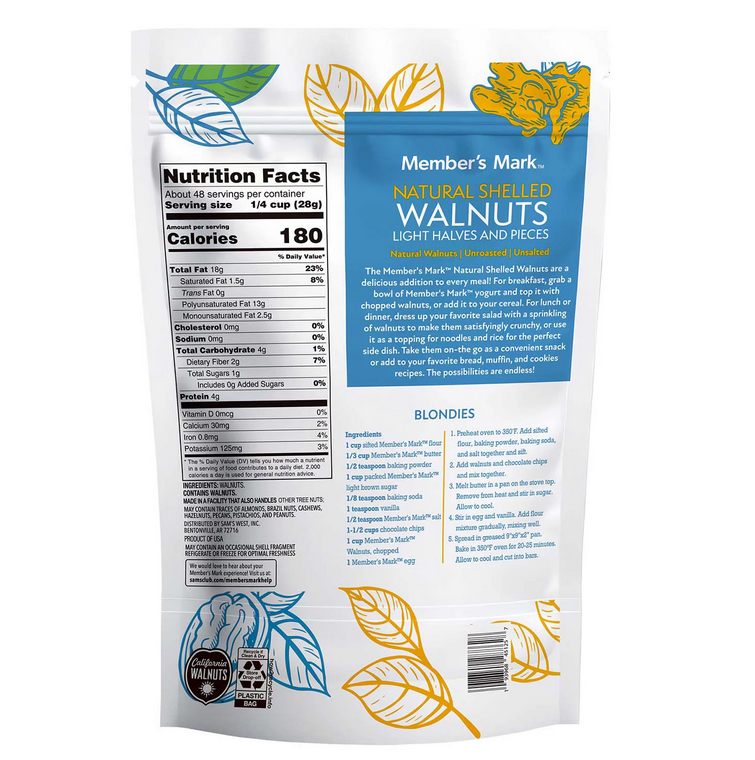 2 PACK - Member's Mark Natural Shelled Walnuts 3 lbs (Total 6 lbs) FREE ...