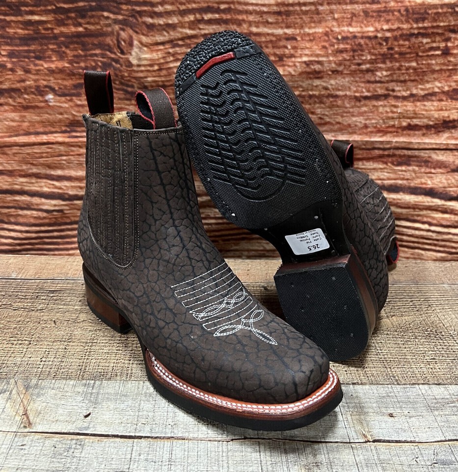 Men Western Cowboy Square Toe Ankle Boot Rodeo Bullneck lather Botin ...