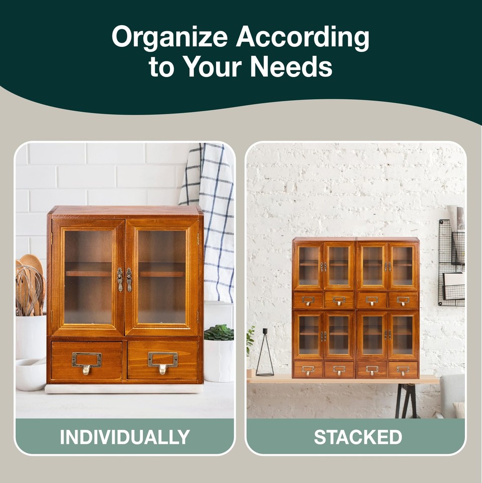 Set of 4 Mini Cupboards - Pantry Storage Cabinet - Dark Mahogany Wood ...