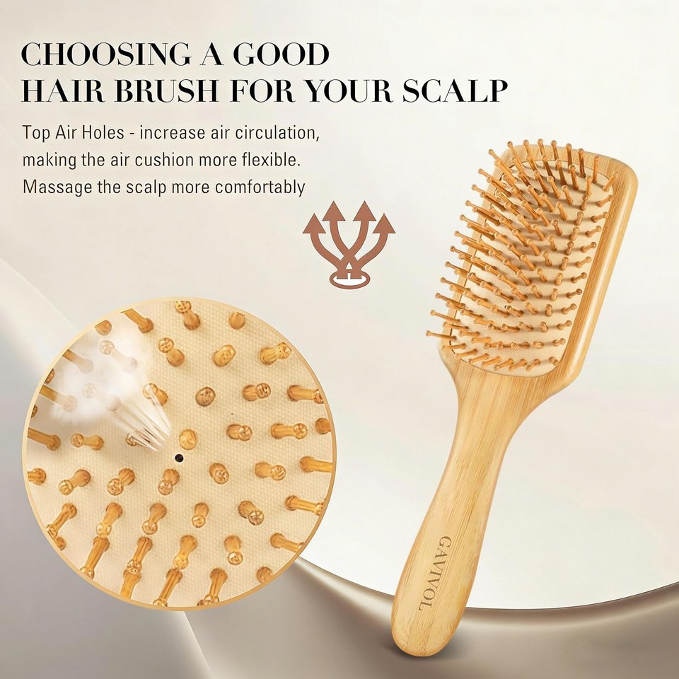 GAVIVOL Bamboo Hair Brush, Paddle Detangling Teeth, Medium Square | eBay UK