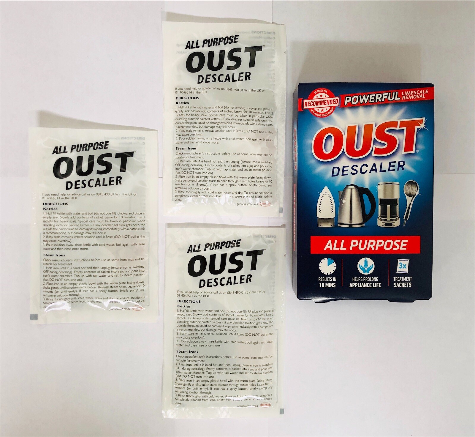 3 Sachet OUST All Purpose Descaler Kettle Iron Limescale Remover ...
