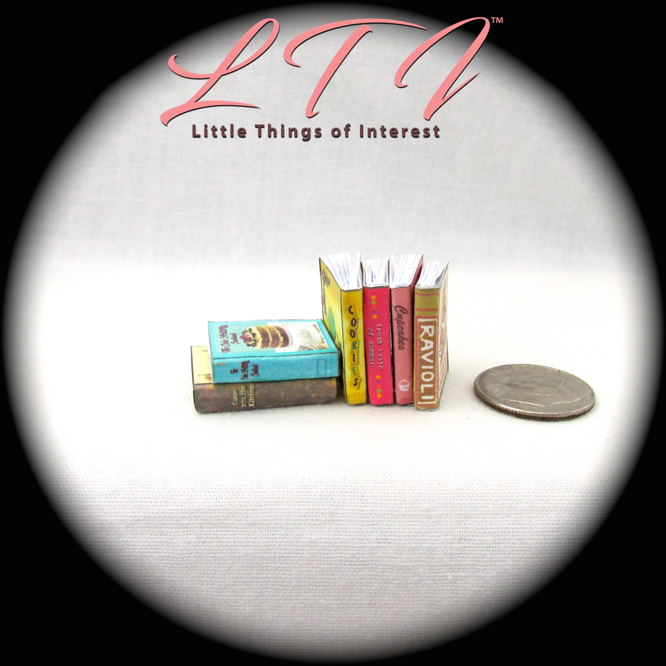 6 KITCHEN COOKBOOKS Set Miniature Dollhouse 1:12 Scale Books PROP Faux ...