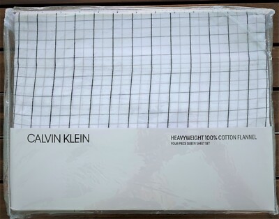 Calvin Klein 4pc Queen Sheet Set Heavyweight Flannel Windowpane Check ...